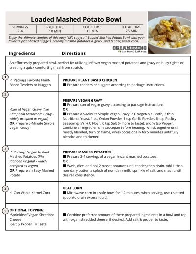Loaded Mashed Potato Bowl | Organizing A Plant Based Life