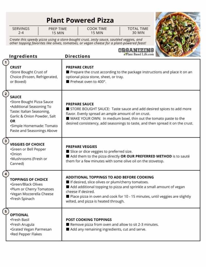 Plant Powered Pizza | Organizing A Plant Based Life